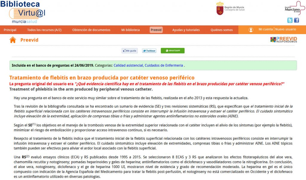 Evidencias: Tratamiento de flebitis en brazo producida por catéter ...